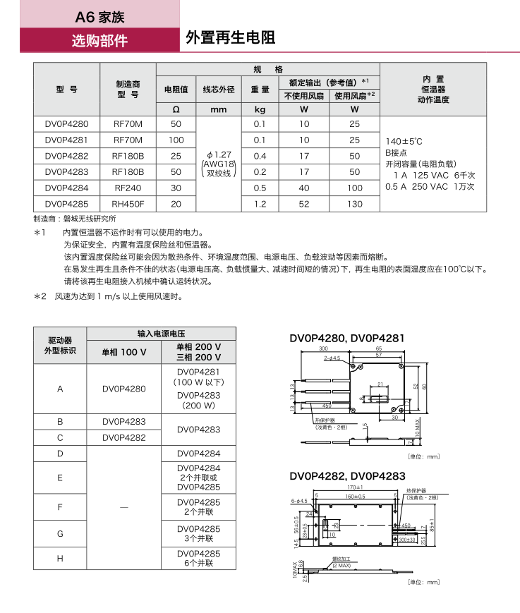 Panasonic：400w 交流伺服系统 （再生电阻DV0P4283） - e-motionsupply.cn